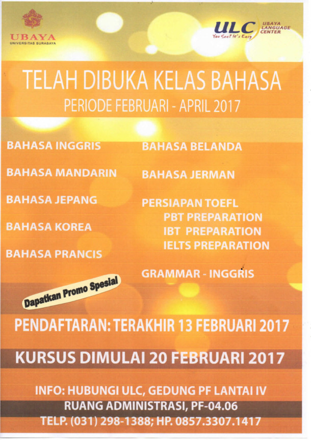 Telah Dibuka Kelas Bahasa Periode Februari-April 2017 - Universitas Surabaya (UBAYA)