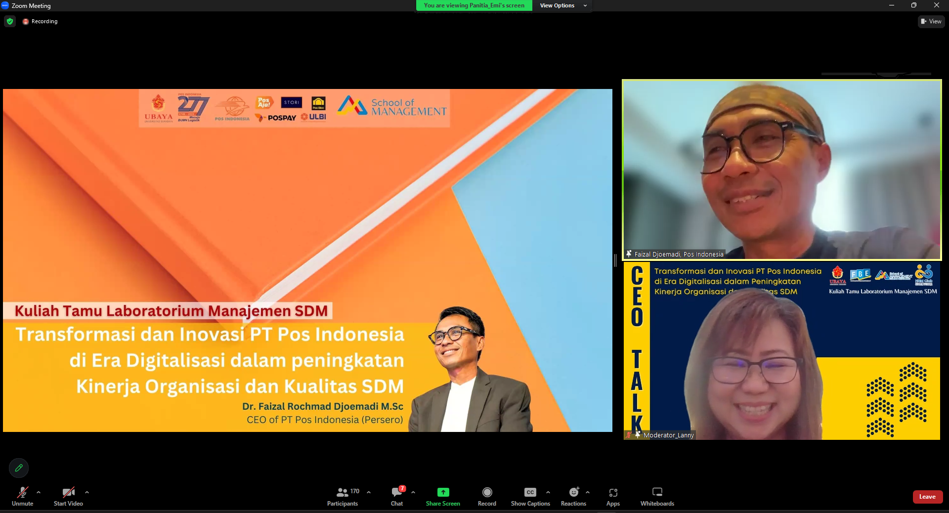 CEO Talk FBE Ubaya, Hadirkan CEO PT POS Indonesia - Universitas Surabaya (UBAYA)